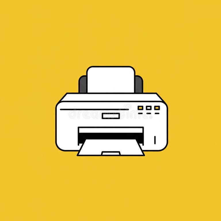 Illustration of a White Printer with Simple Design Elements on a Yellow ...