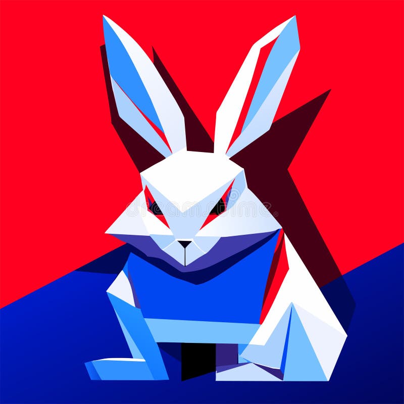 Illustration of a White Rabbit on a Red and Blue Background. Generative ...