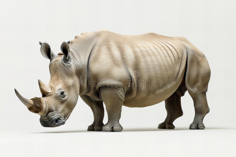 Illustration of White Rhino Standing on White Background, Side View ...