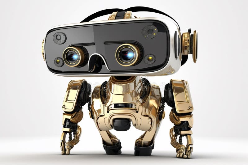 Illustration of a White Robot Using Virtual Reality Glasses Stock ...