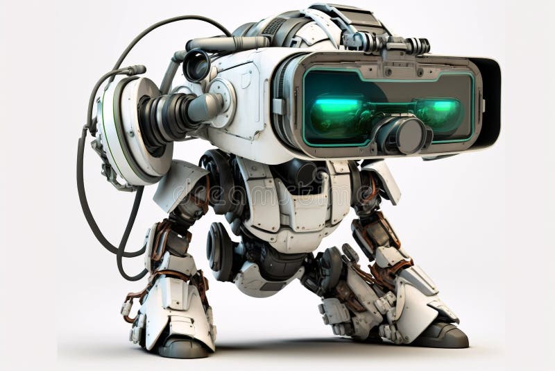 Illustration of a White Robot Using Virtual Reality Glasses Stock ...