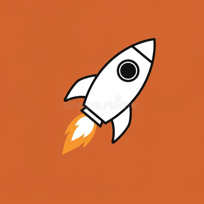 Illustration of a White Rocket with Black Outlines, Featuring a Round ...