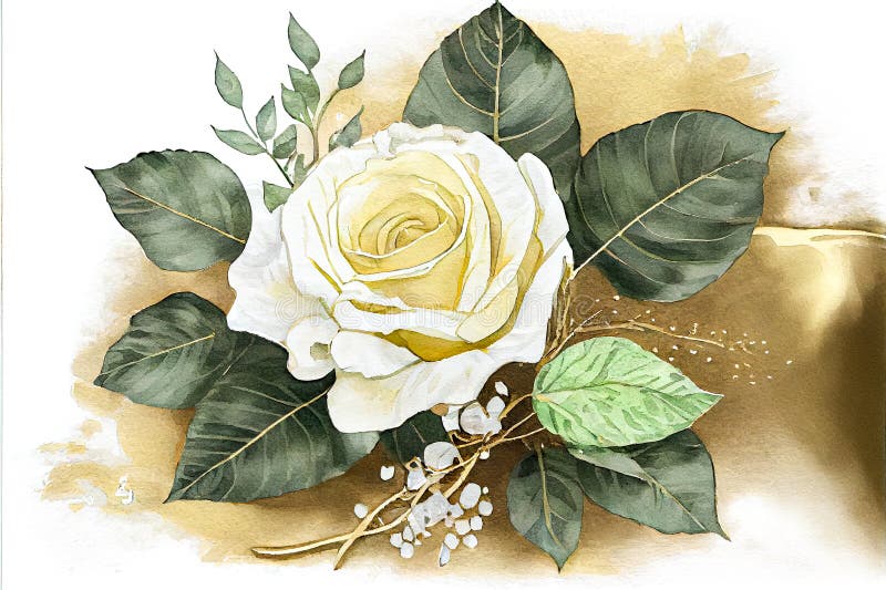Illustration White Rose Watercolor. Generative AI Stock Illustration ...