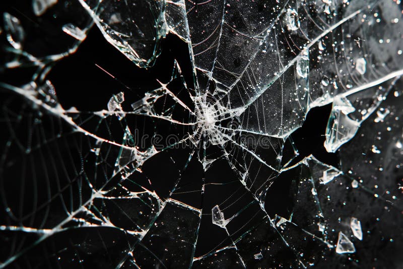 White Spider Web on a Black Background, Broken Screen and Broken Glass ...