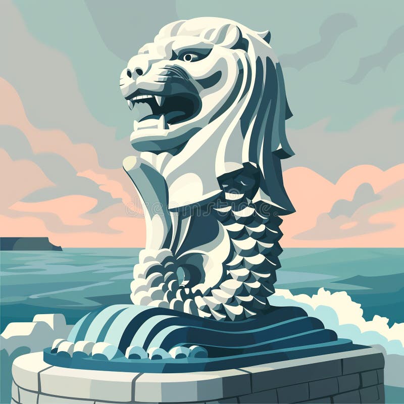 Illustration of a White Statue of Lion on a Solid Background ...