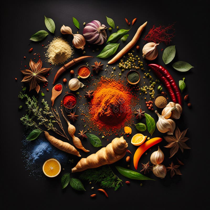 Illustration of a Wide Variety of Spices and Herbs, Generative AI Stock ...