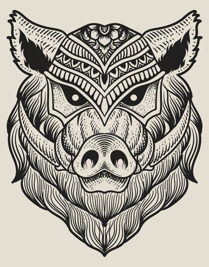 Illustration Wild Boar Head Engraving Style with Mask Stock Vector ...