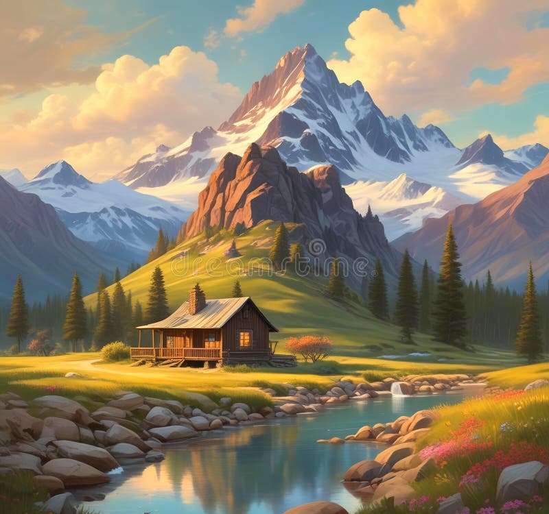 Illustration of Wild Spring Landscape Stock Illustration - Illustration ...