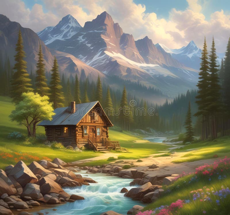 Illustration of Wild Spring Landscape Stock Illustration - Illustration ...