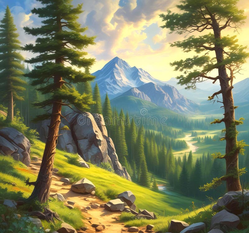 Illustration of Wild Spring Landscape Stock Illustration - Illustration ...