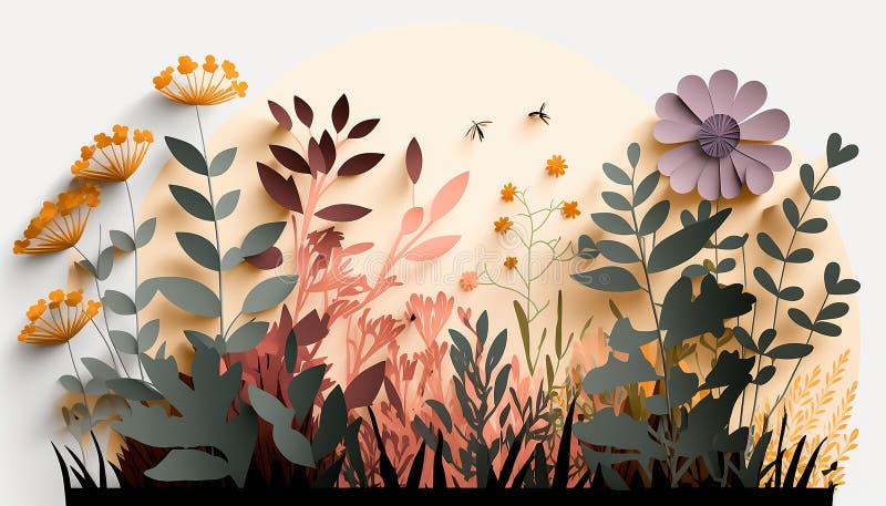 Illustration of Wildflowers Theme in Paper Cut. Stock Photo - Image of ...