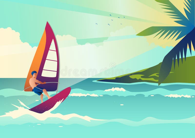 Illustration of a Wind Surfer Stock Vector - Illustration of game ...