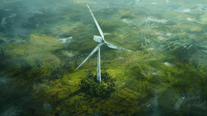 An Illustration of a Windmill in the Middle of a Green Field with a ...