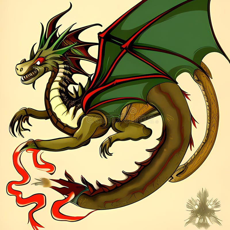 Illustration of a Winged Dragon Stock Illustration - Illustration of ...