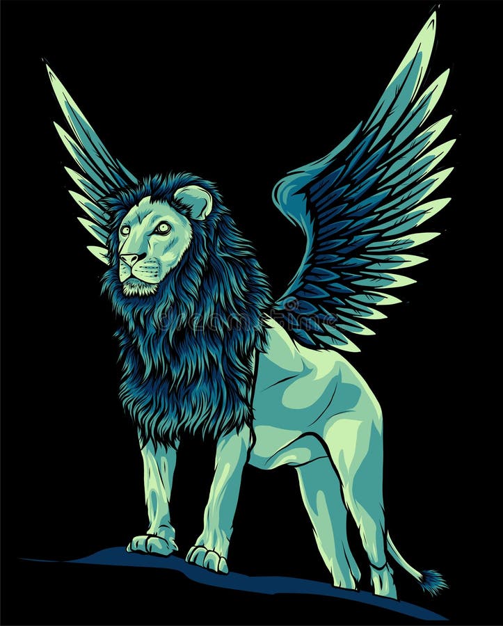 Illustration of Winged Lion on Black Background Vector Design Stock ...