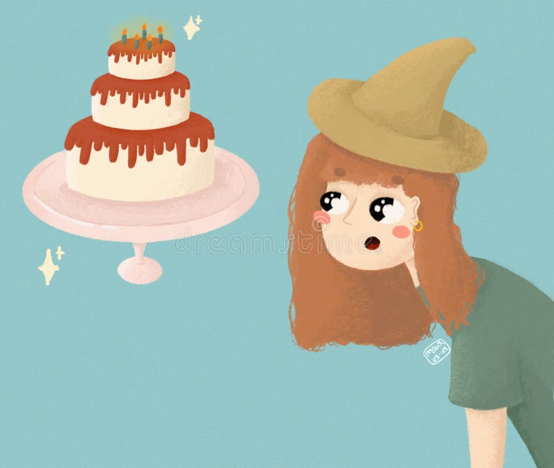 The Illustration of Witch and Cake Stock Illustration - Illustration of ...