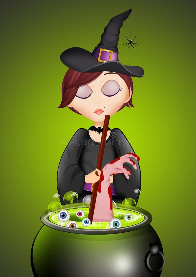 Illustration of Witch with Cauldron Stock Illustration - Illustration ...