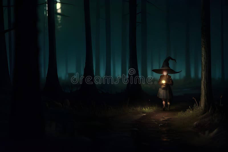 Illustration of Witch in Deep, Dark Forest Stock Illustration ...