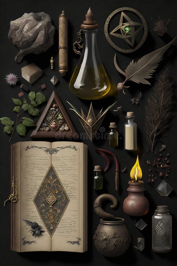 Illustration of Witch Equipment Tools Top View AI Generated Content ...