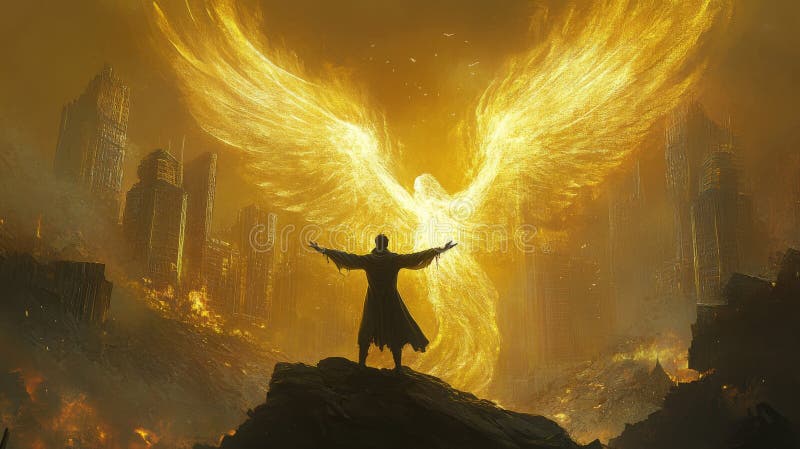 An Illustration of a Wizard Calling Forth the Phoenix from Hell ...