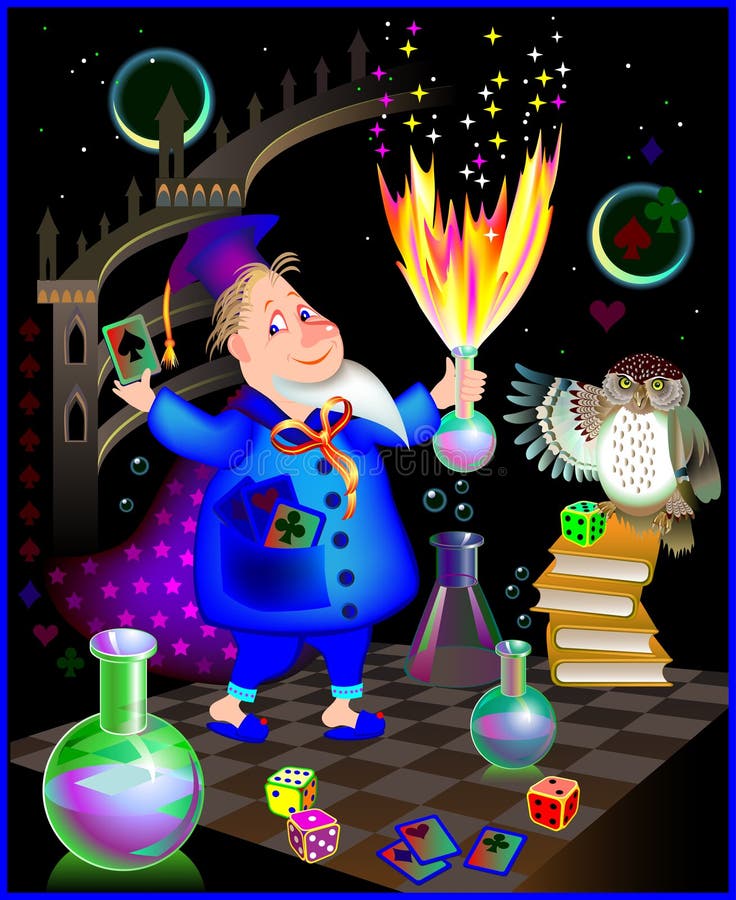 Illustration of Wizard Doing Alchemy. Stock Vector - Illustration of ...