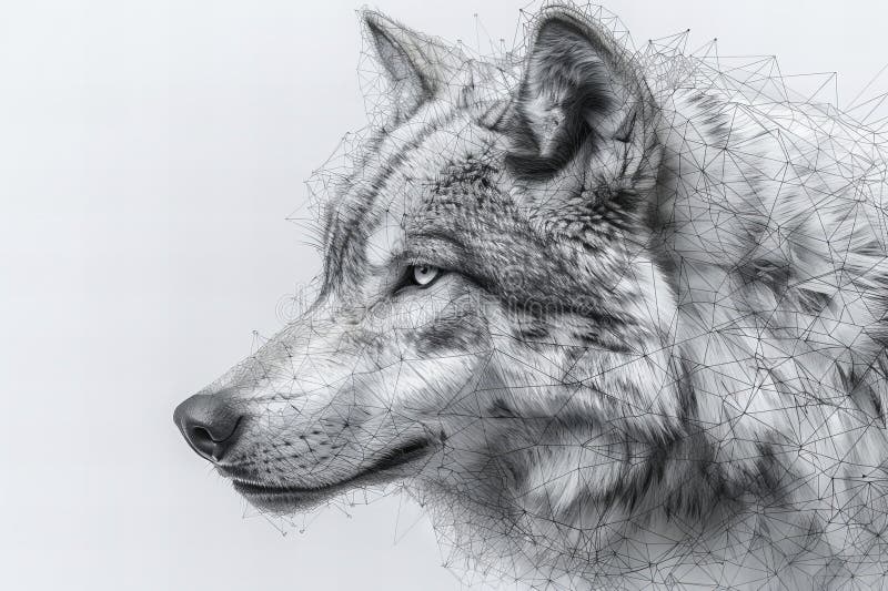 Illustration of Wolf with Head in Abstract Pattern Line Drawing Art ...