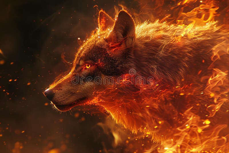 Illustration of Wolf Head with Some Fire on it, High Quality, High ...