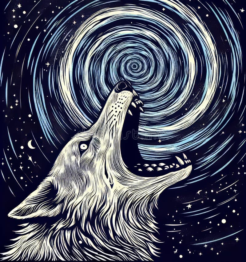 Illustration of a Wolf Howling at the Starry Sky. Stock Image - Image ...