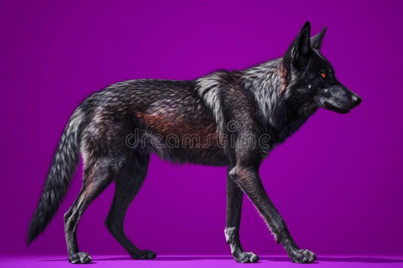 A Wolf Isolated on Purple Background, Side View Stock Illustration ...