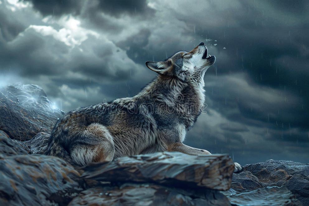 Wolf in the Rain - Render of a Wild Wolf in the Rain Stock Illustration ...