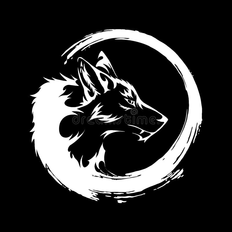 Illustration of a Wolf S Head Painted in White in a Circle on a Black ...