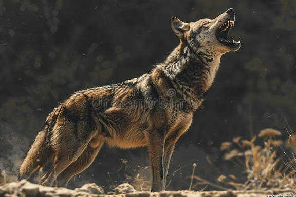 A Wolf Standing and Barking in the Nature, High Quality, High ...