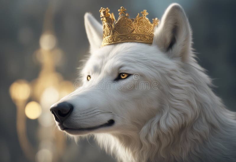 With Illustration Wolf Style White Celtic Golden Flat Crown Stock ...