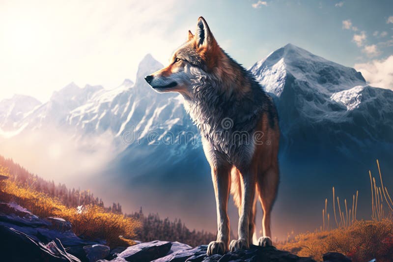 Illustration of a Wolf at Sunrise. Generative AI. Stock Illustration ...