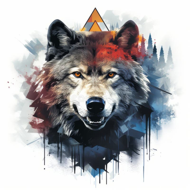 An Illustration of a Wolf with a Triangle on Its Head Stock ...