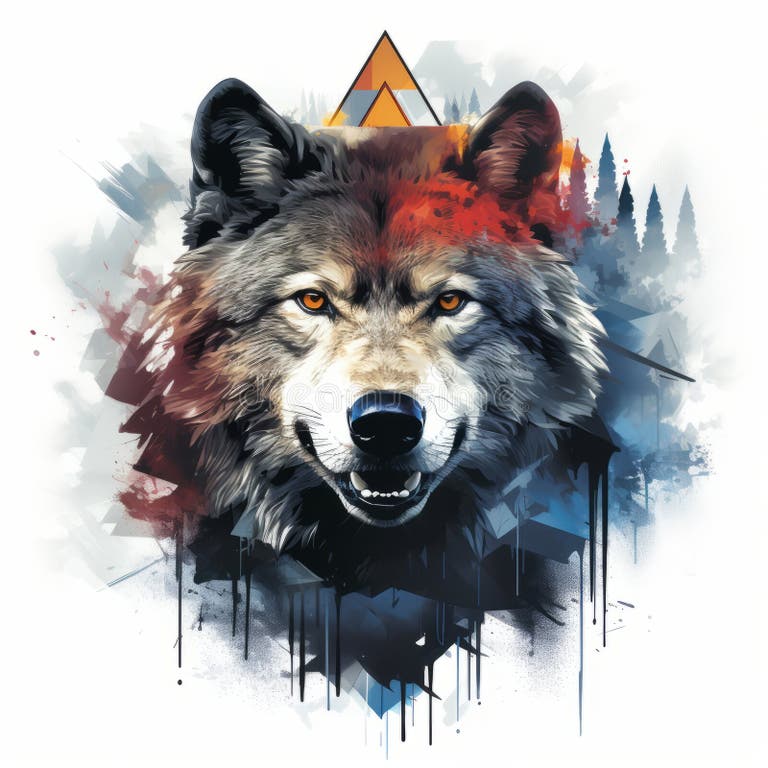 An Illustration of a Wolf with a Triangle on Its Head Stock ...