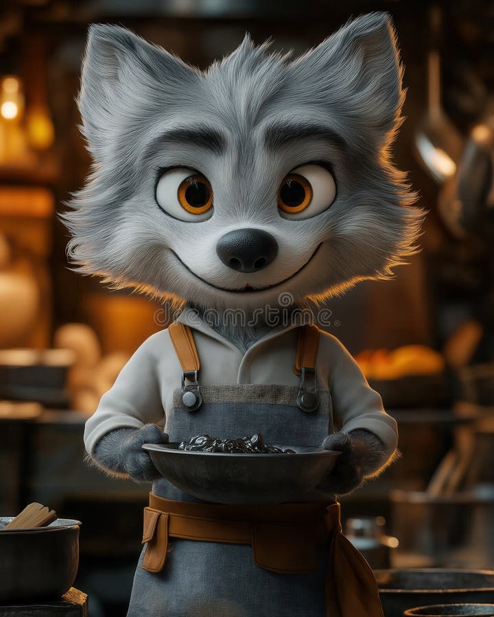 Illustration of a Wolf Working in an Apron in a Workshop. Stock Photo ...