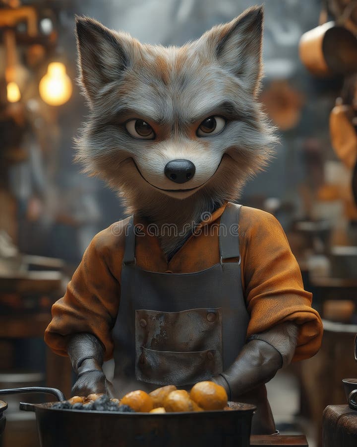 Illustration of a Wolf Working in an Apron in a Workshop. Stock Image ...