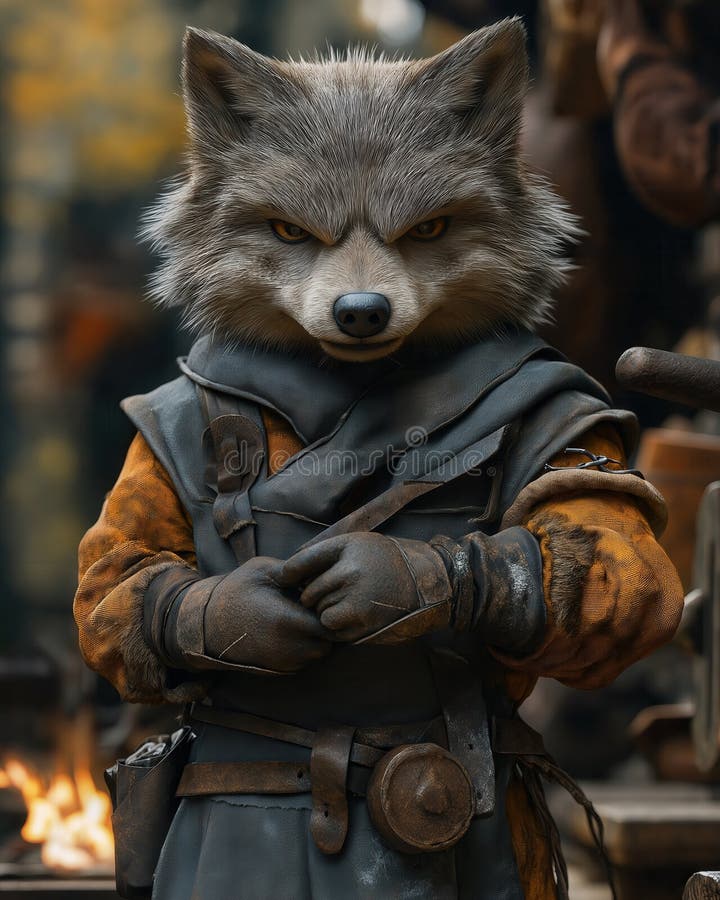 Illustration of a Wolf Working in an Apron in a Workshop. Stock Photo ...