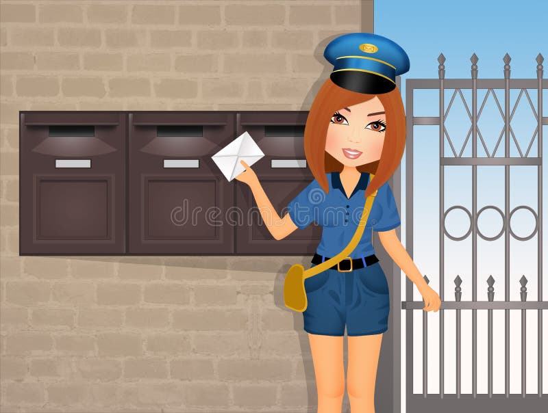 Illustration of Woman Delivering Mail Stock Illustration - Illustration ...