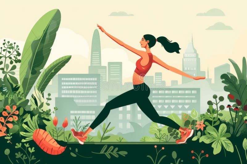Illustration of a Woman Embracing a Healthy Lifestyle in an Urban Green ... Illustration of a Woman Embracing a Healthy Lifestyle in an Urban Green ...