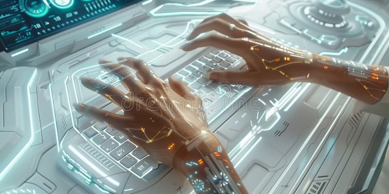 Illustration of Woman Hands Typing with White Analog Keyboard Stock ...