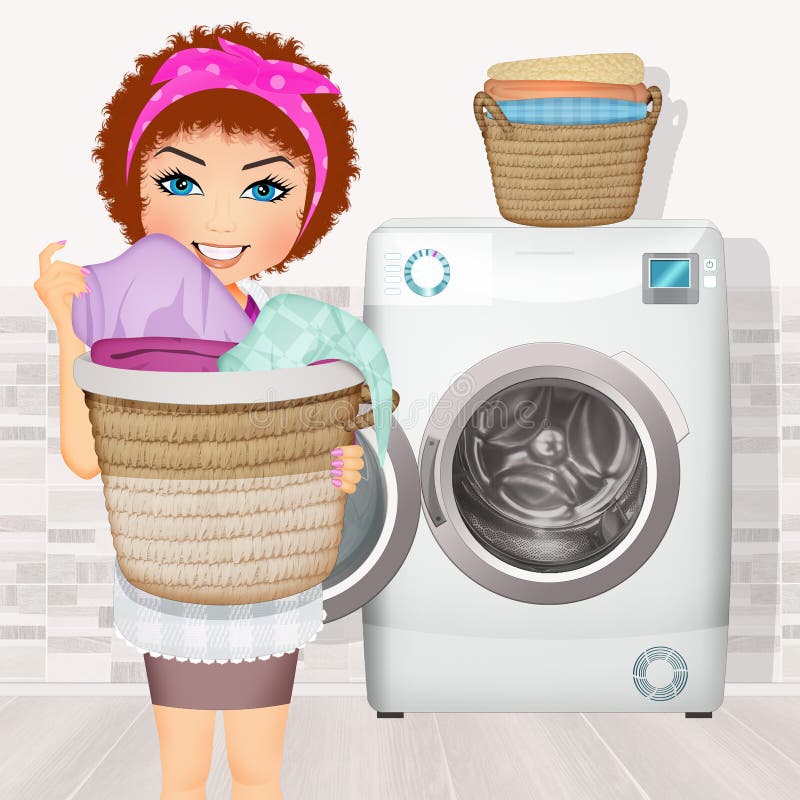 Illustration of Woman in Laundry Stock Illustration - Illustration of ...