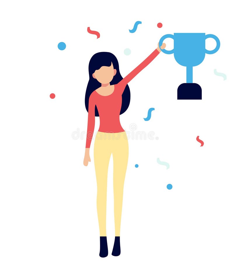 Illustration of Woman Lifting a Trophy Stock Vector - Illustration of ...