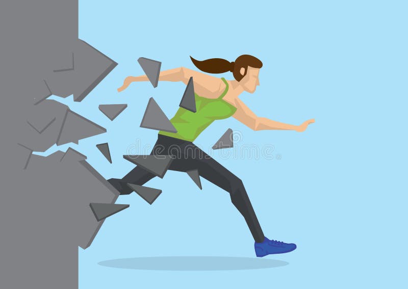 Illustration of a Woman Power Breaking through the Wall. Breakthrough ...
