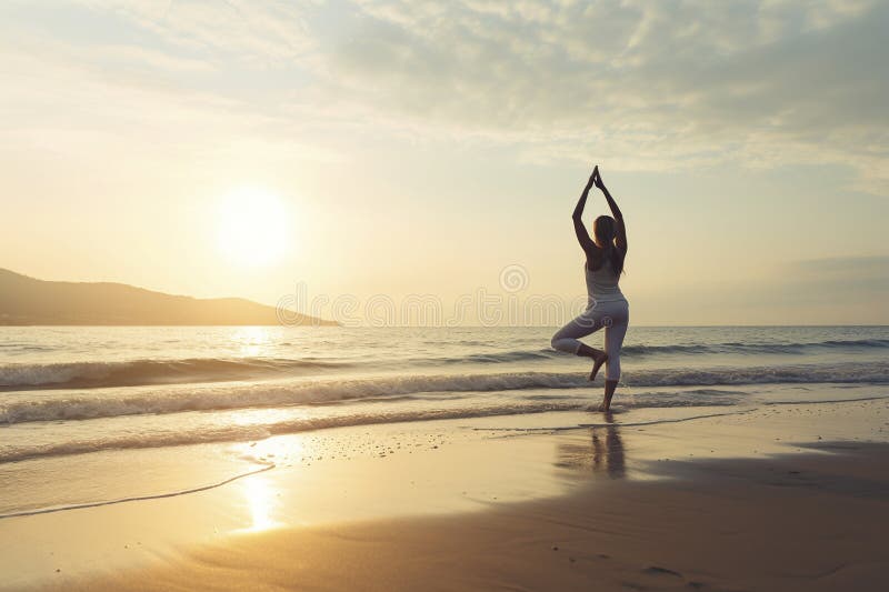 Illustration, Woman Practicing Yoga in the Sea, Ai Generative Stock ...