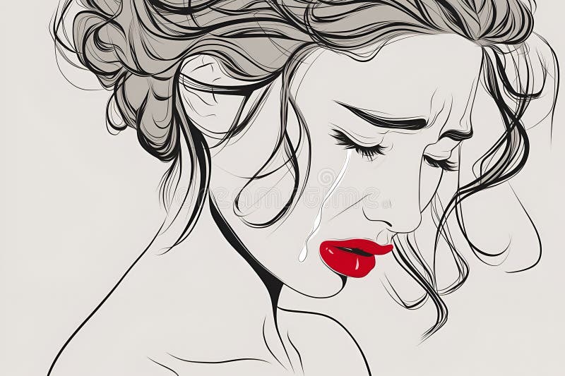 Drawing of a woman crying stock illustration. Illustration of ...