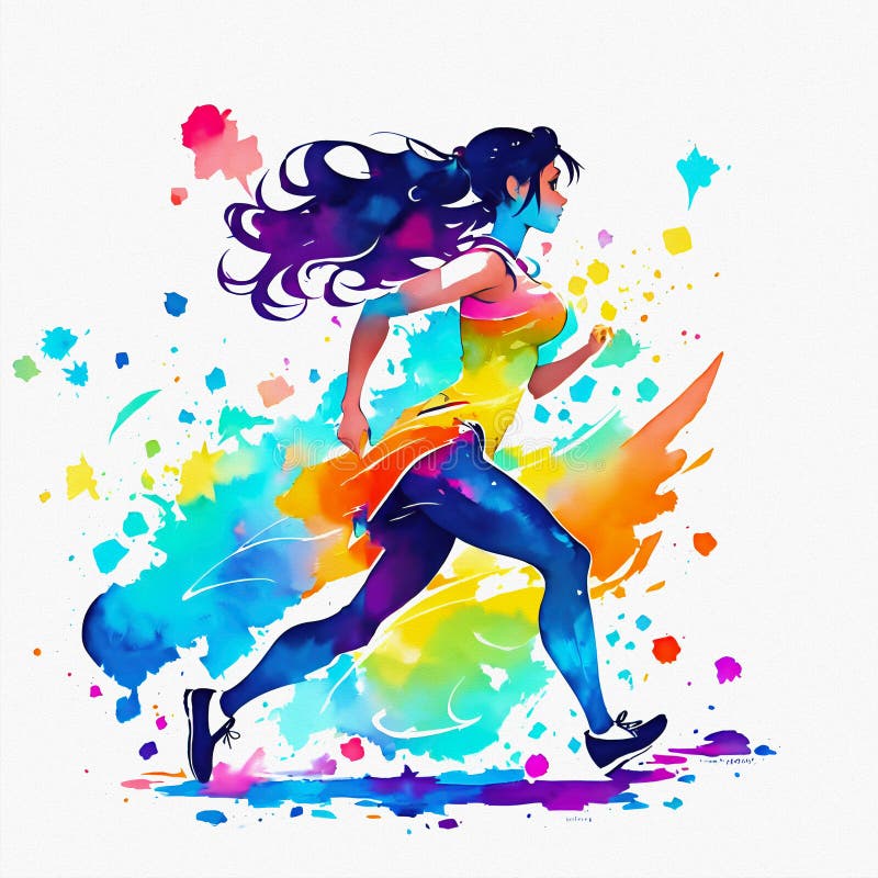 An Illustration of a Woman Running with Paint Stains Stock Illustration ...