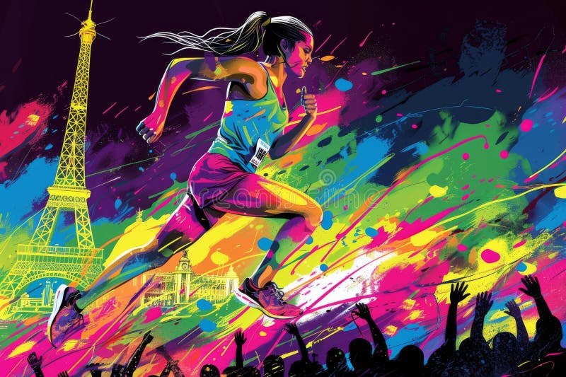 Illustration of Woman Running in the Paris Marathon. Generative AI ...