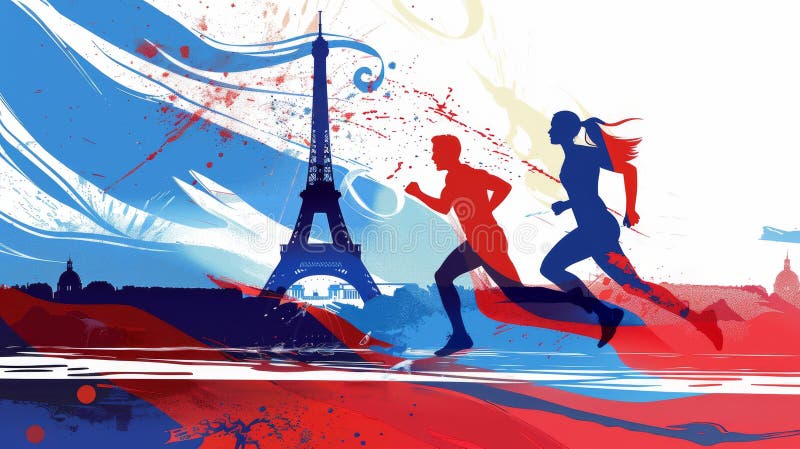 Illustration of Woman Running in the Paris Marathon. Generative AI ...